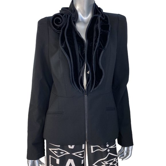 Magaschoni | Jackets & Coats | Magaschoni Black Velvet Trim Wool Blend ...